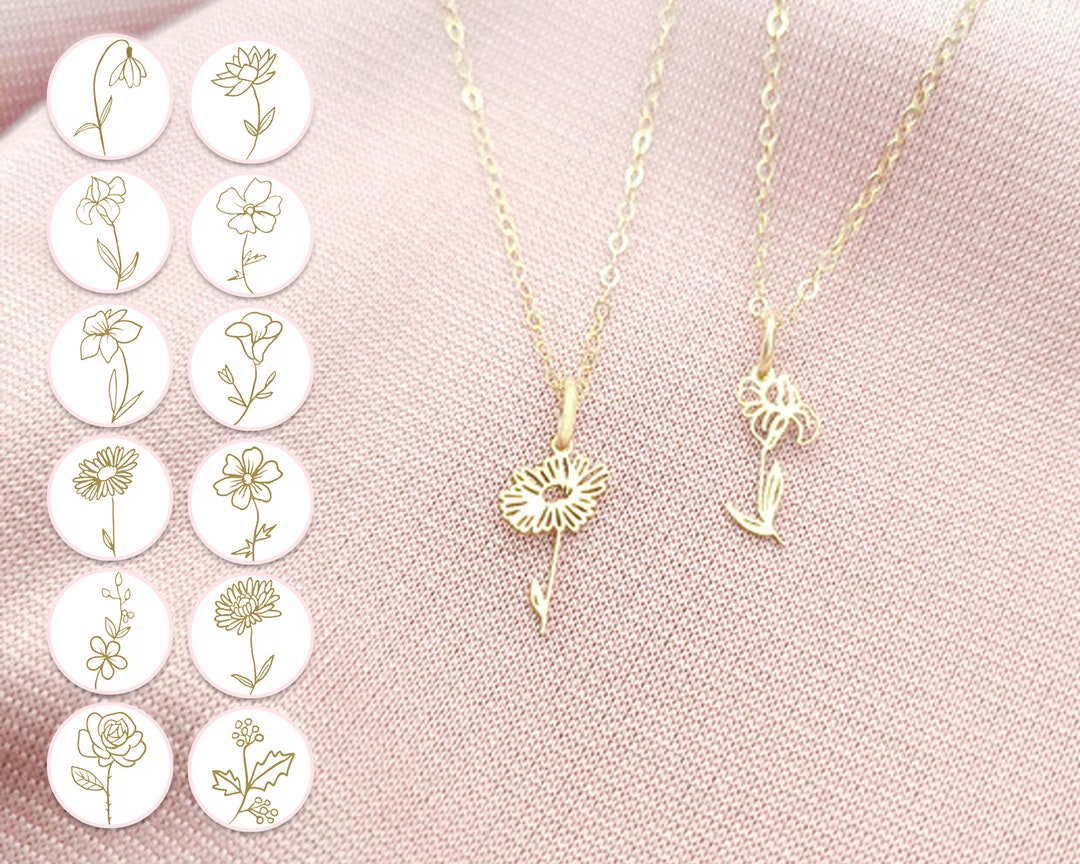 Birth Flower Charm Necklace • Birth Flower Necklace • Bridesmaid Gifts ...