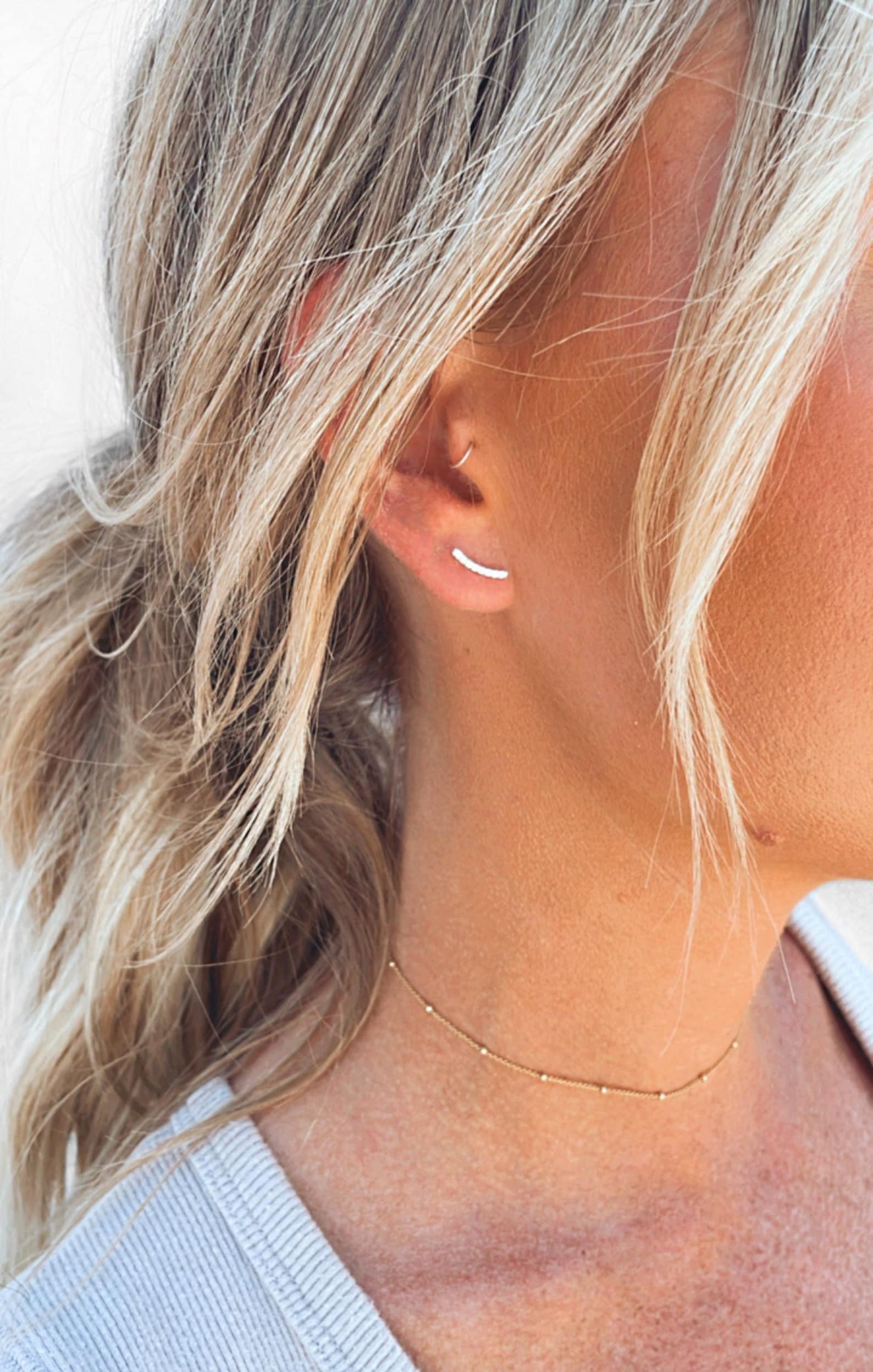 Sterling Silver Studded Curved Bar Earrings • Curved Bar Earrings ...