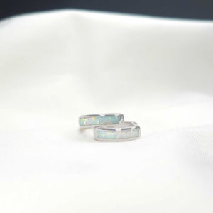 Opal Inlay Huggie Hoops Opal Hoop Earrings Opal Earrings Opal Jewelry ...