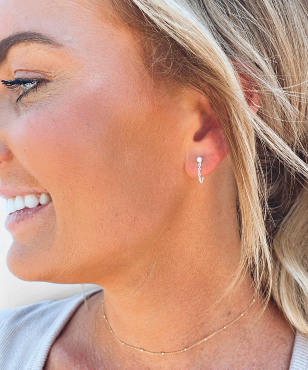 Chain Loop Earrings • Dangle Earrings in Gold or Silver • Ball Stud ...