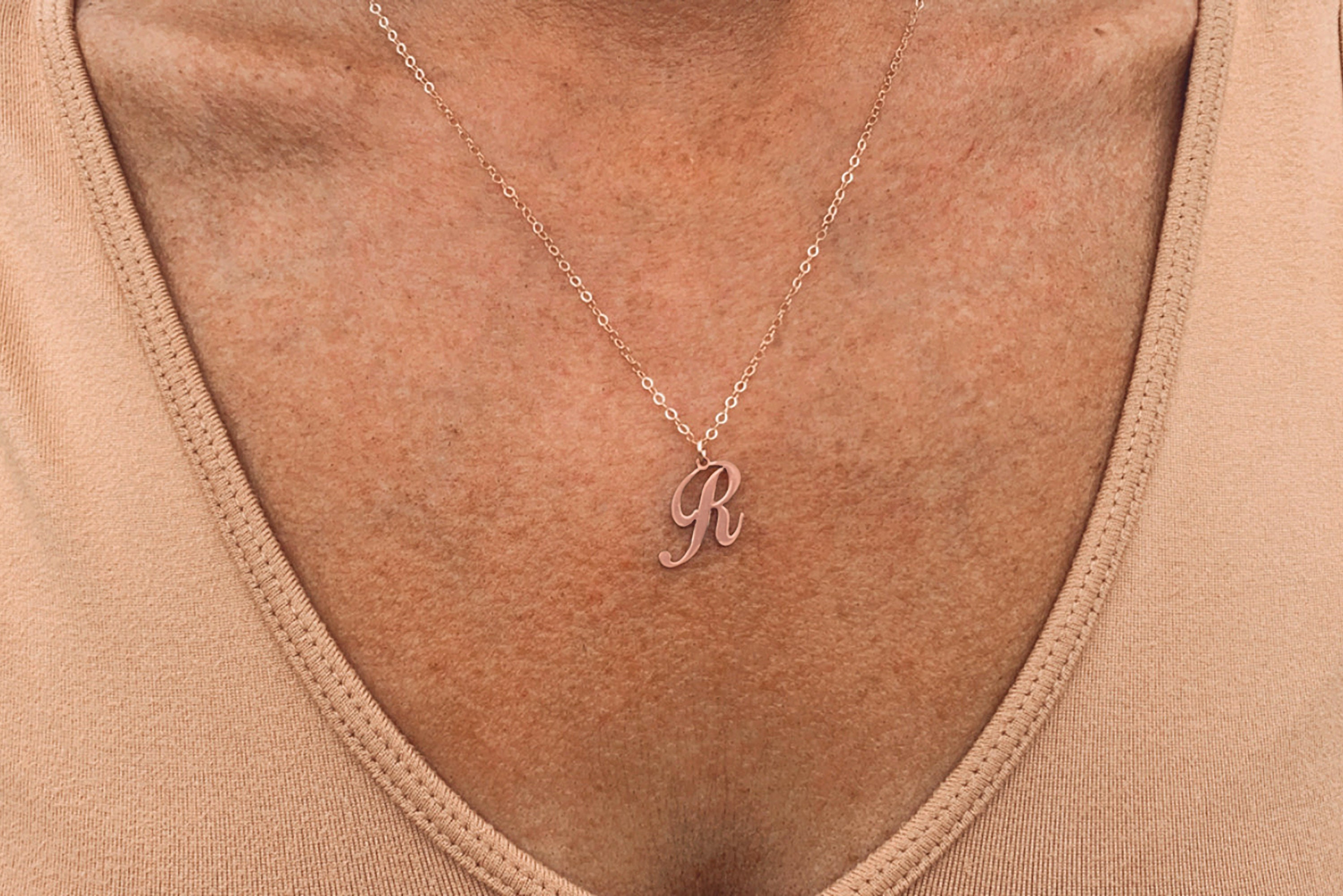 R Initial Necklace Tiny Letter Necklace Dainty Initial Necklace Any Letter Necklace