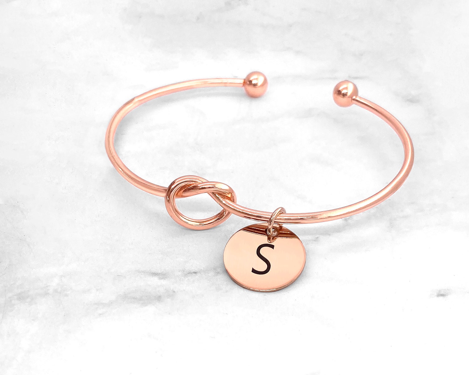 Initial Bracelet • Knot Bracelet • Rose Gold Personalized Initial Knot ...