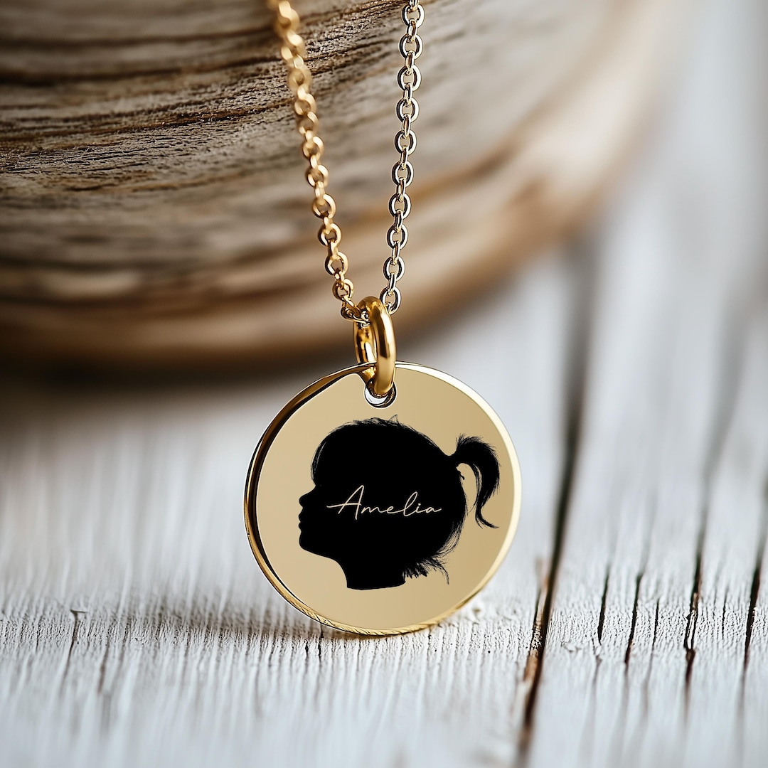 Custom Child Silhouette Necklace, Child Portrait Jewelry, Gift for Mom ...