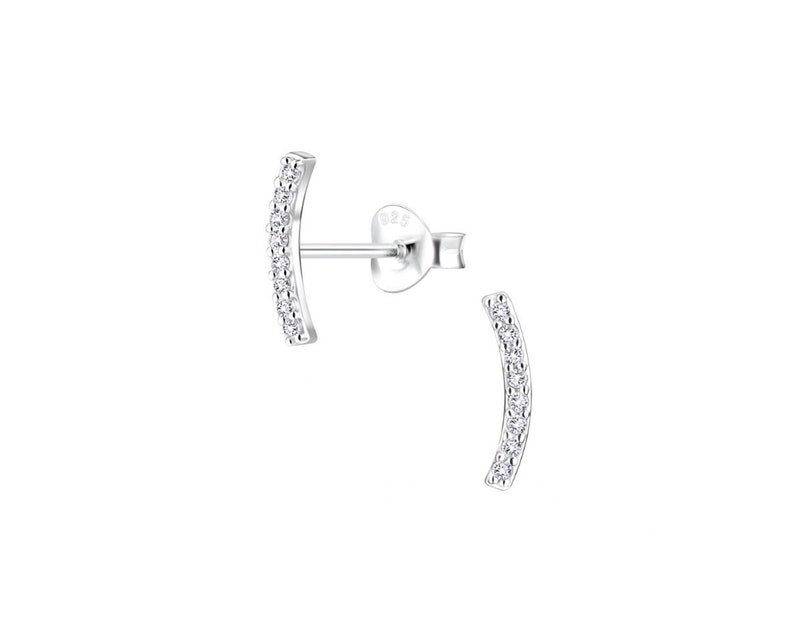 Sterling Silver Studded Curved Bar Earrings • Curved Bar Earrings ...