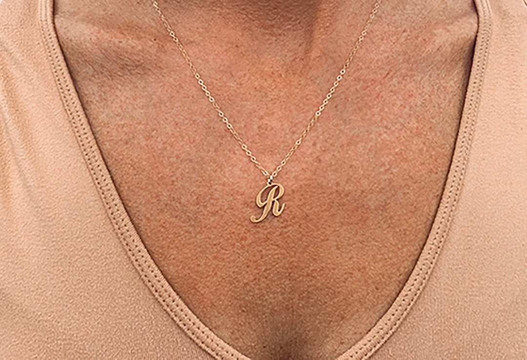 R Initial Necklace • Tiny Letter Necklace • Dainty Initial Necklace ...