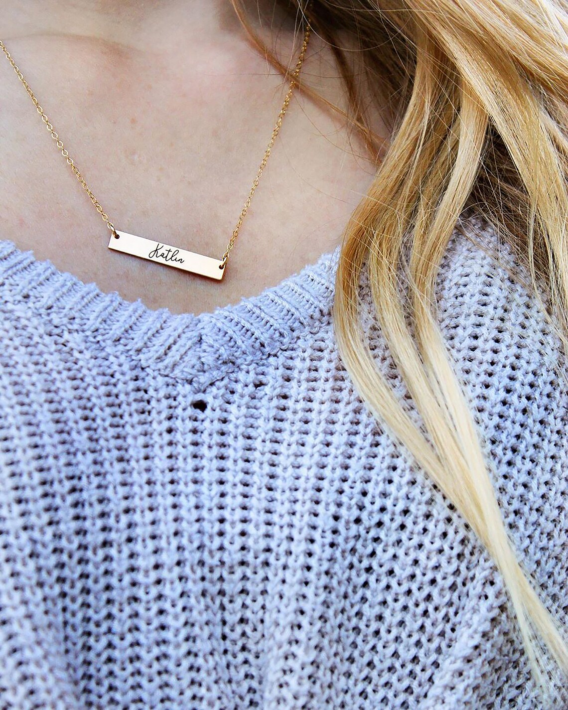 Name Bar Necklace Gold • Gold Name Bar Necklace • Personalized Bar ...