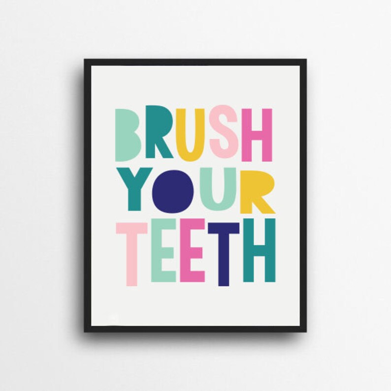 Gender Neutral Kids Bathroom Print Set Brush Wash Flush - Etsy