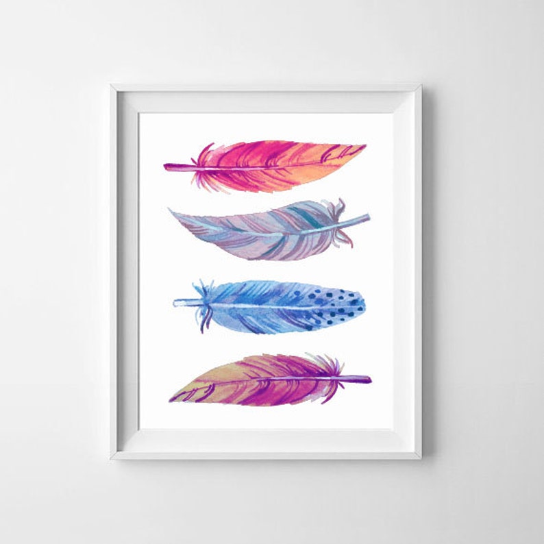Watercolor Feather Print | Feather Art | Feather Wall Art | Tribal ...