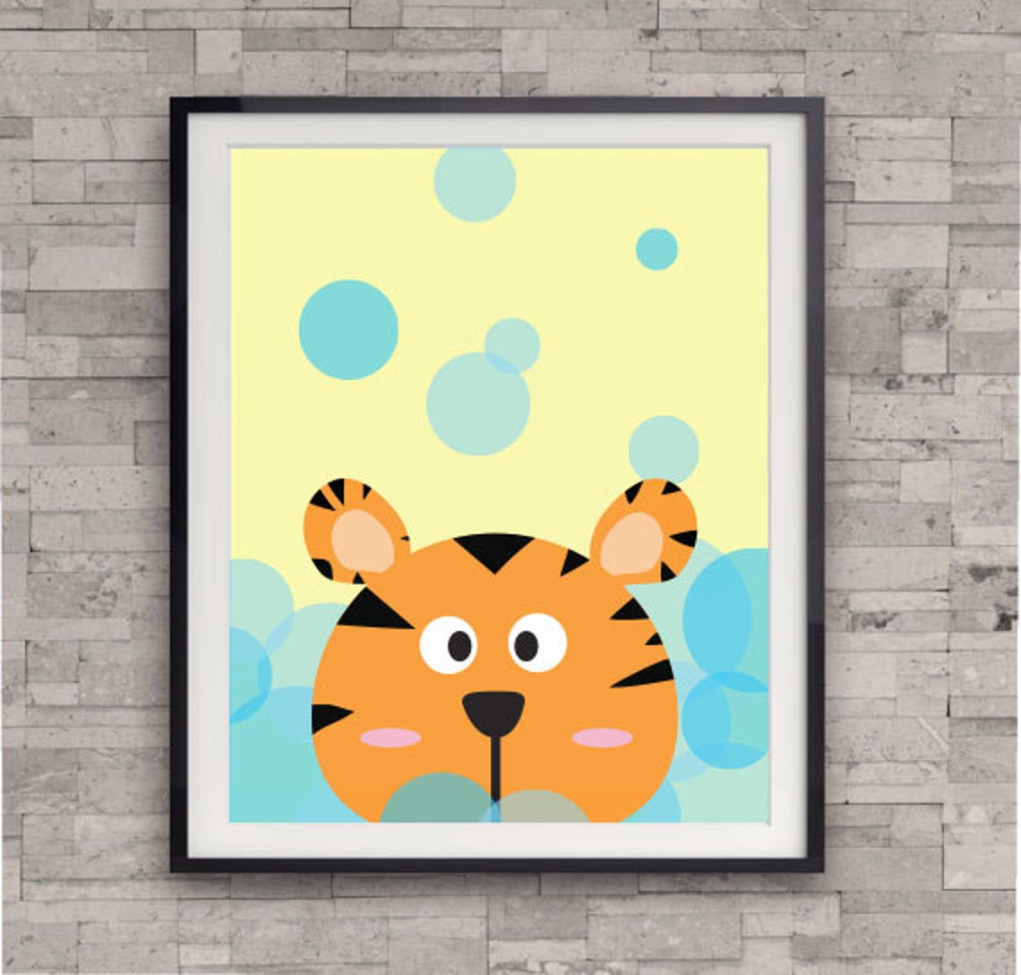 Tiger Bubble Bath Print | Bathroom Print | Bathroom Print Set | Gender ...