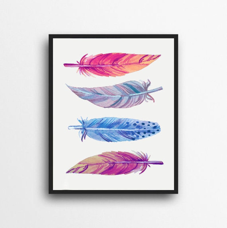 Watercolor Feather Print | Feather Art | Feather Wall Art | Tribal ...
