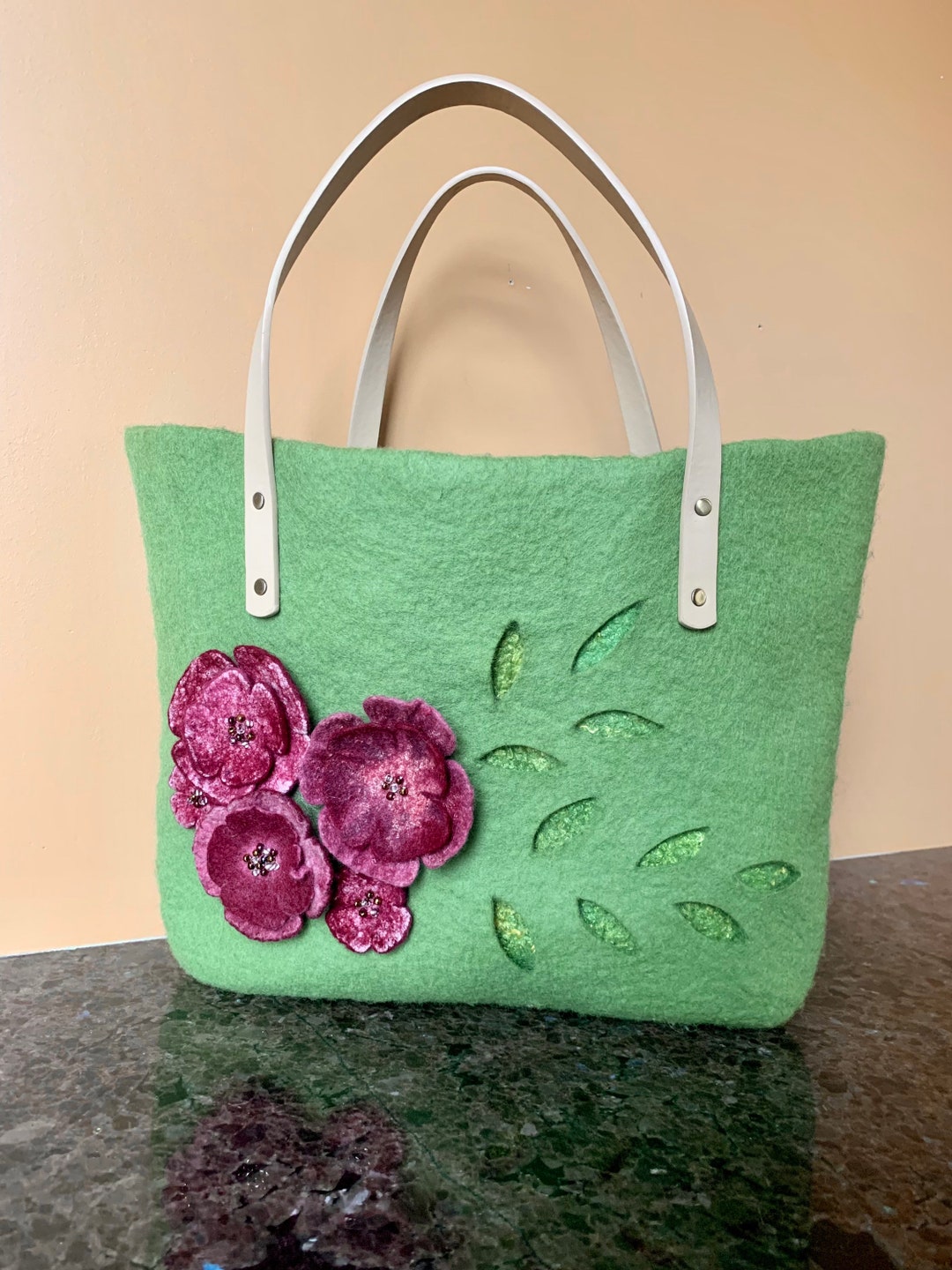 Summer Style Handmade Felt Bag Floral Women Bag Purse Handbag Tote ...