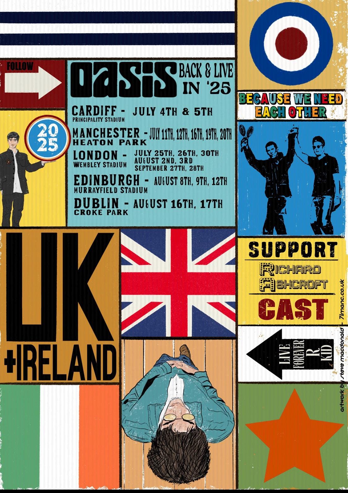 Oasis Collage - Tour Dates - Manchester Music Art Print - Size A3 - A4 ...