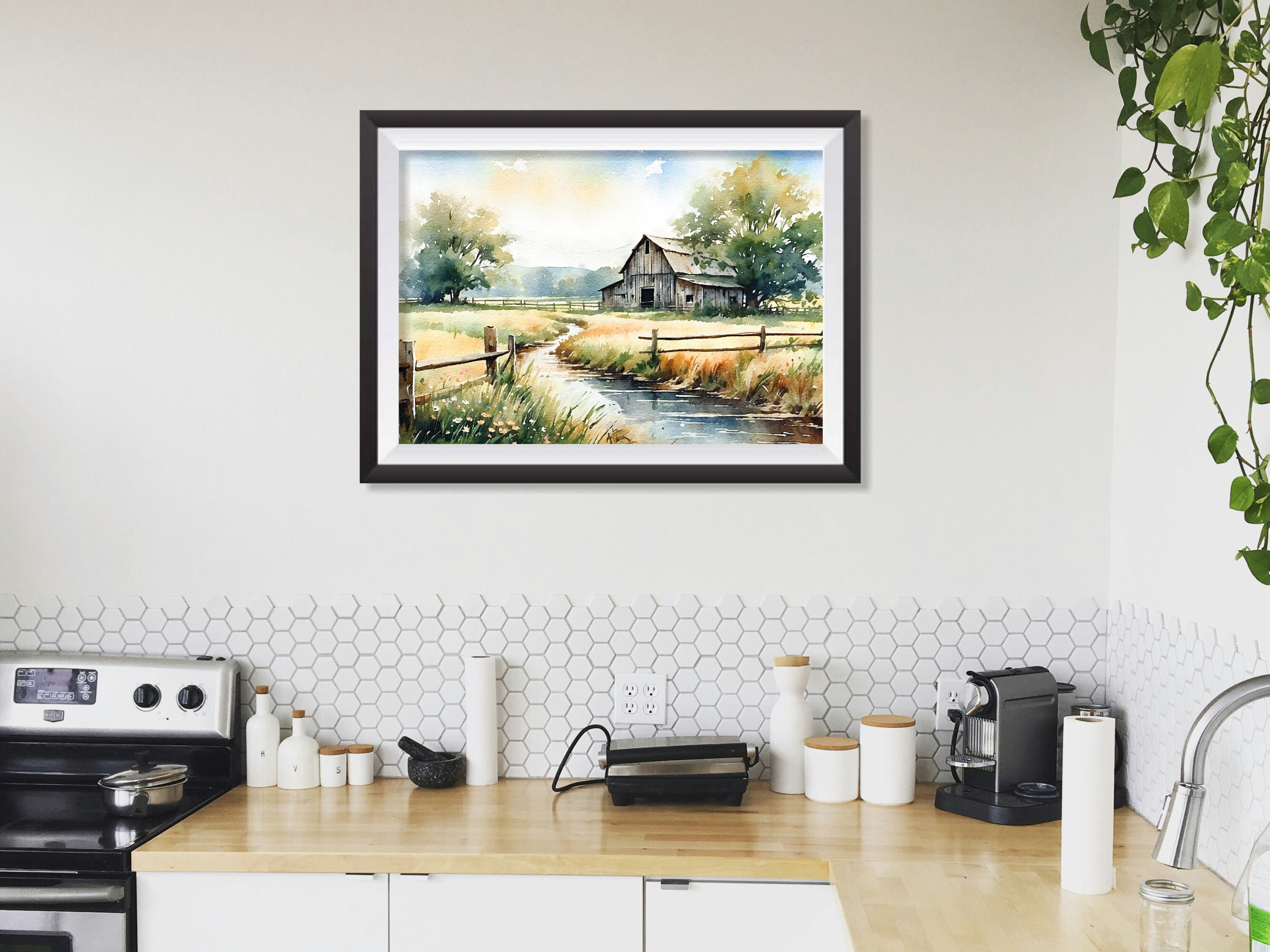 OLD WOODEN BARN Art, Watercolor Printable, Instant Download, Farmhouse Decor, Contemporary ...