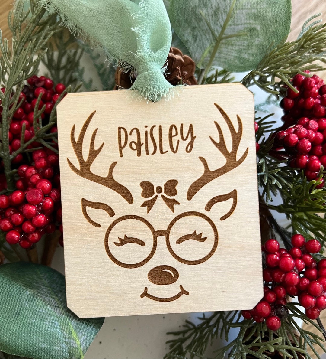 Personalized Reindeer Wood Ornament, Engraved Christmas Gift Tag - Etsy