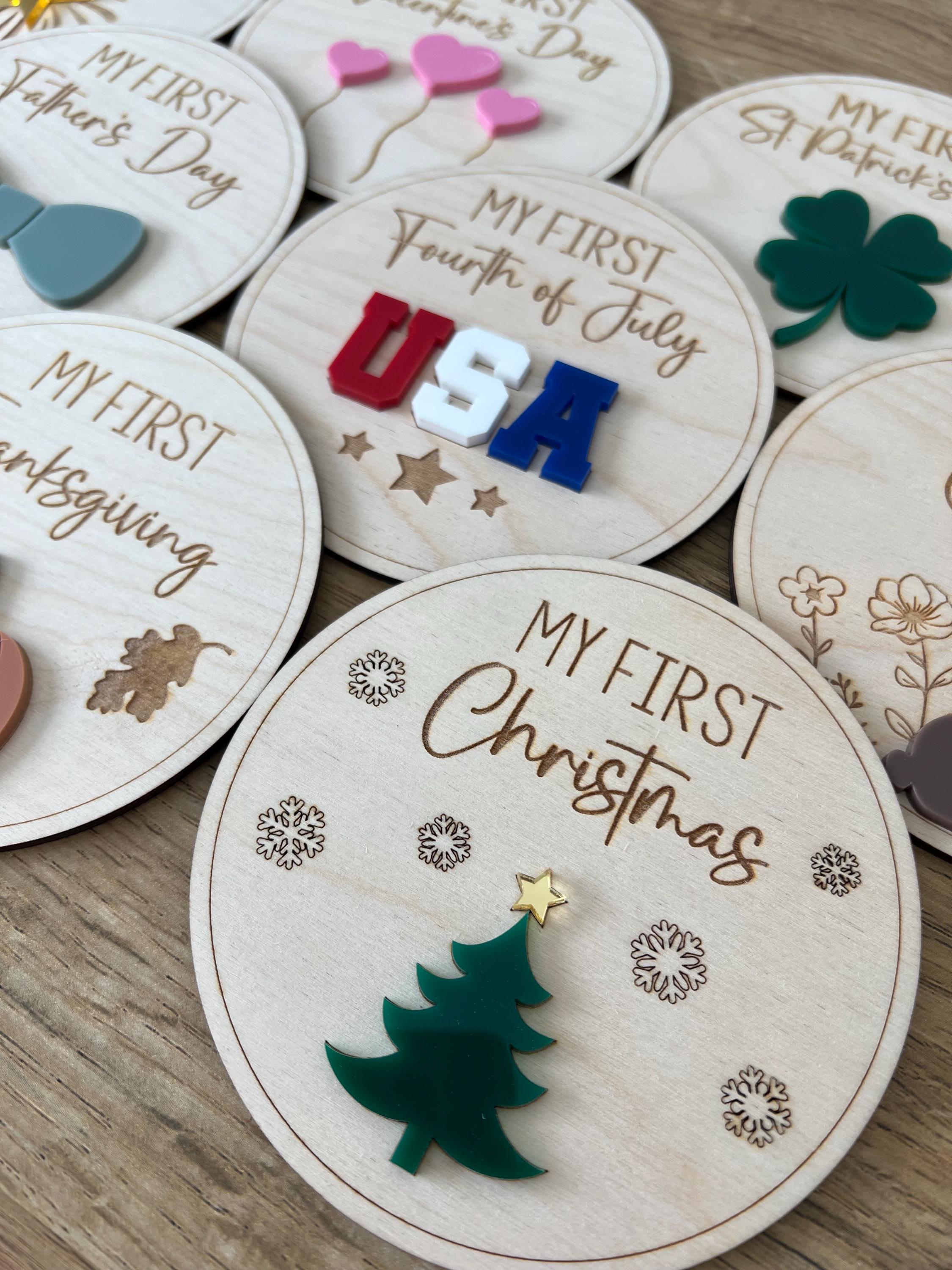 Baby's First Holiday Milestone Rounds: Photo Prop Set, Newborn, First ...