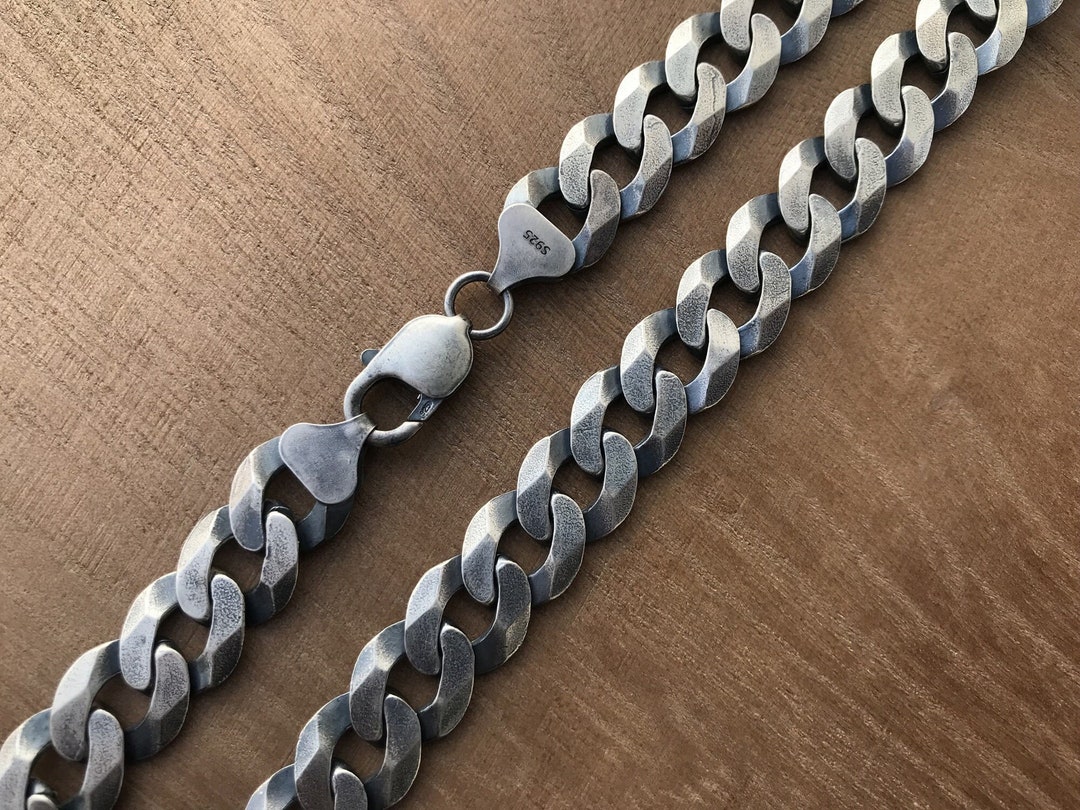 Sterling Silver Curb Chain Necklace, Solid Oxidized Silver Chain ...