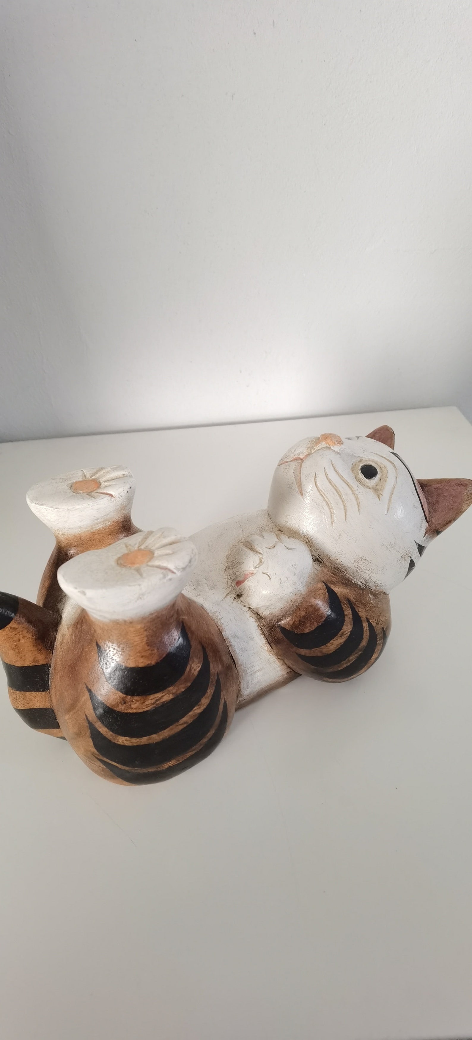 Cat Painted Tabby Lying Brown and White Cat Wooden Cat - Etsy