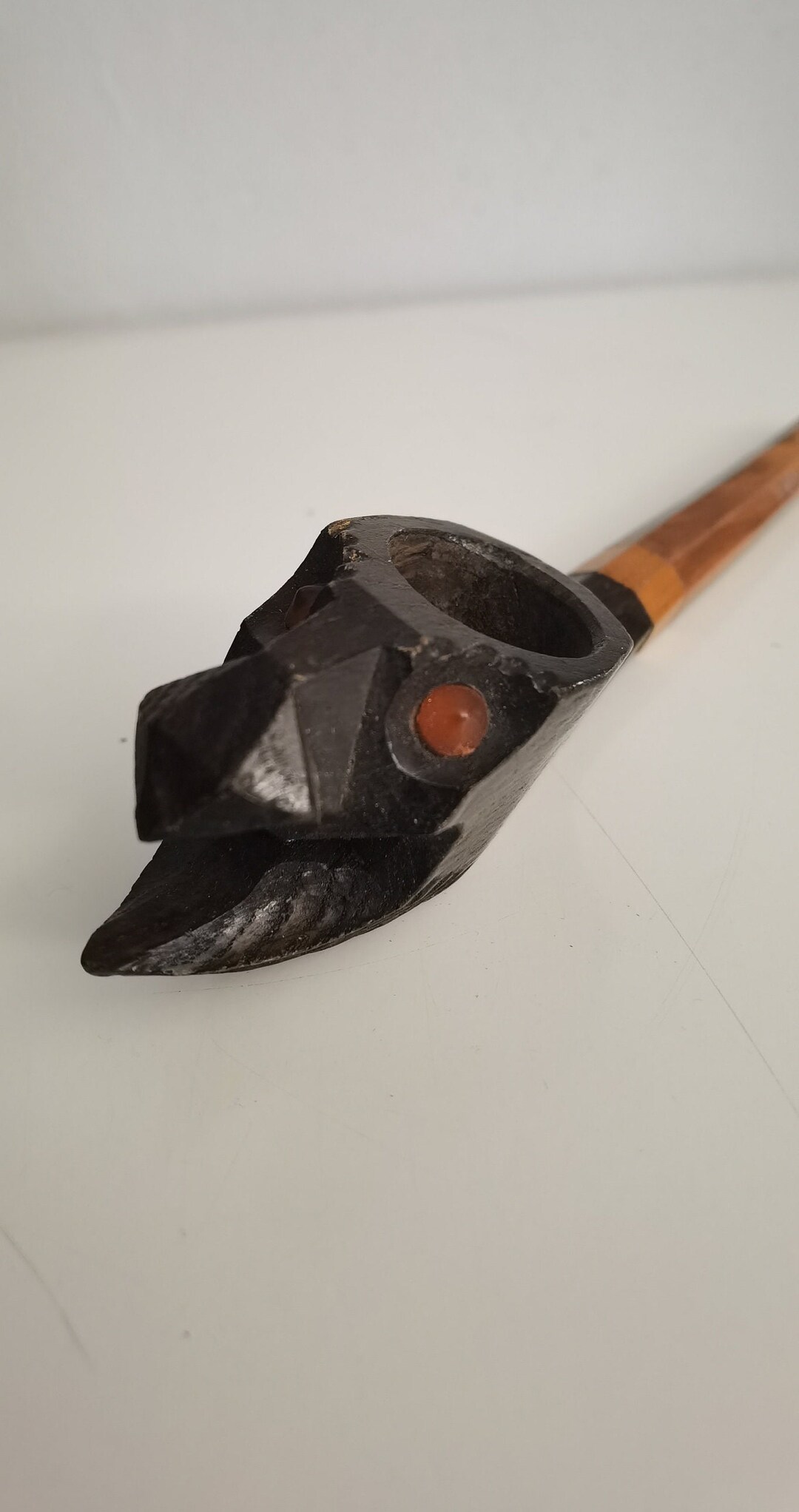 Vintage Wooden Devil Pipe , Wooden Hand Carved , Devil Face Pipe Demon ...