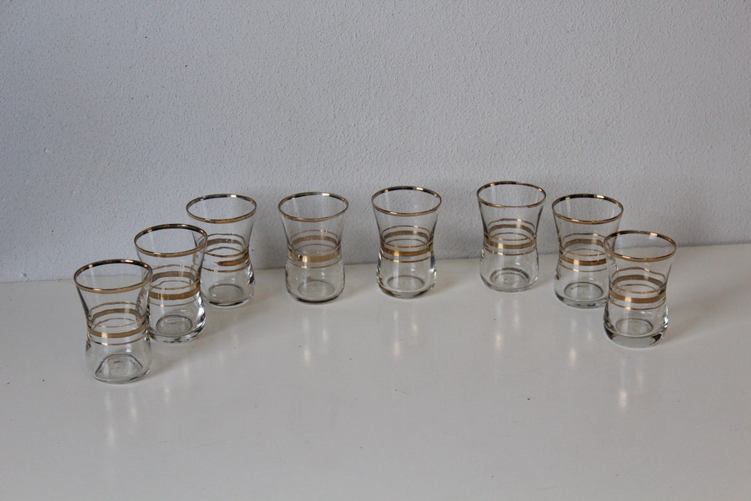 Vintage Set of 8 Glasses With Golden Rim. Drinks Serving. Soviet ...