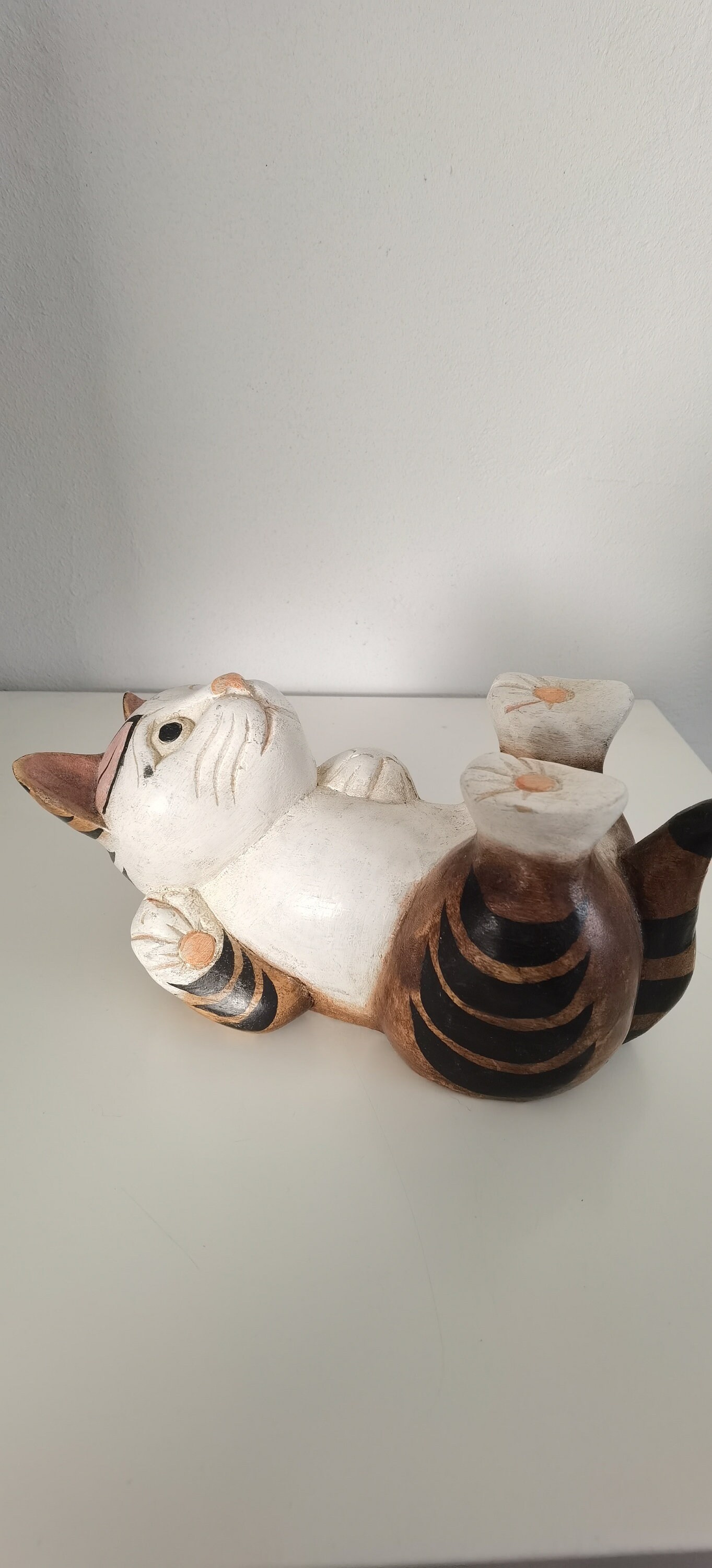 Cat Painted Tabby Lying Brown and White Cat Wooden Cat - Etsy