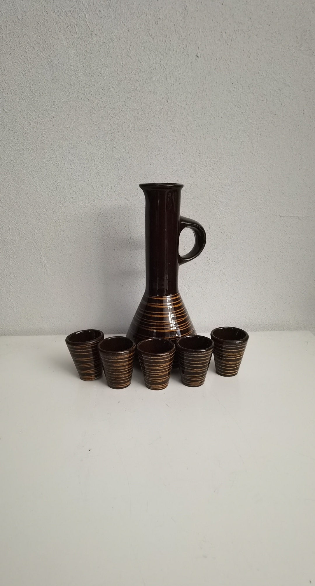 Vintage Ceramic Pitcher and 5 Shot Glasses , Lidded Stein Birthday ...