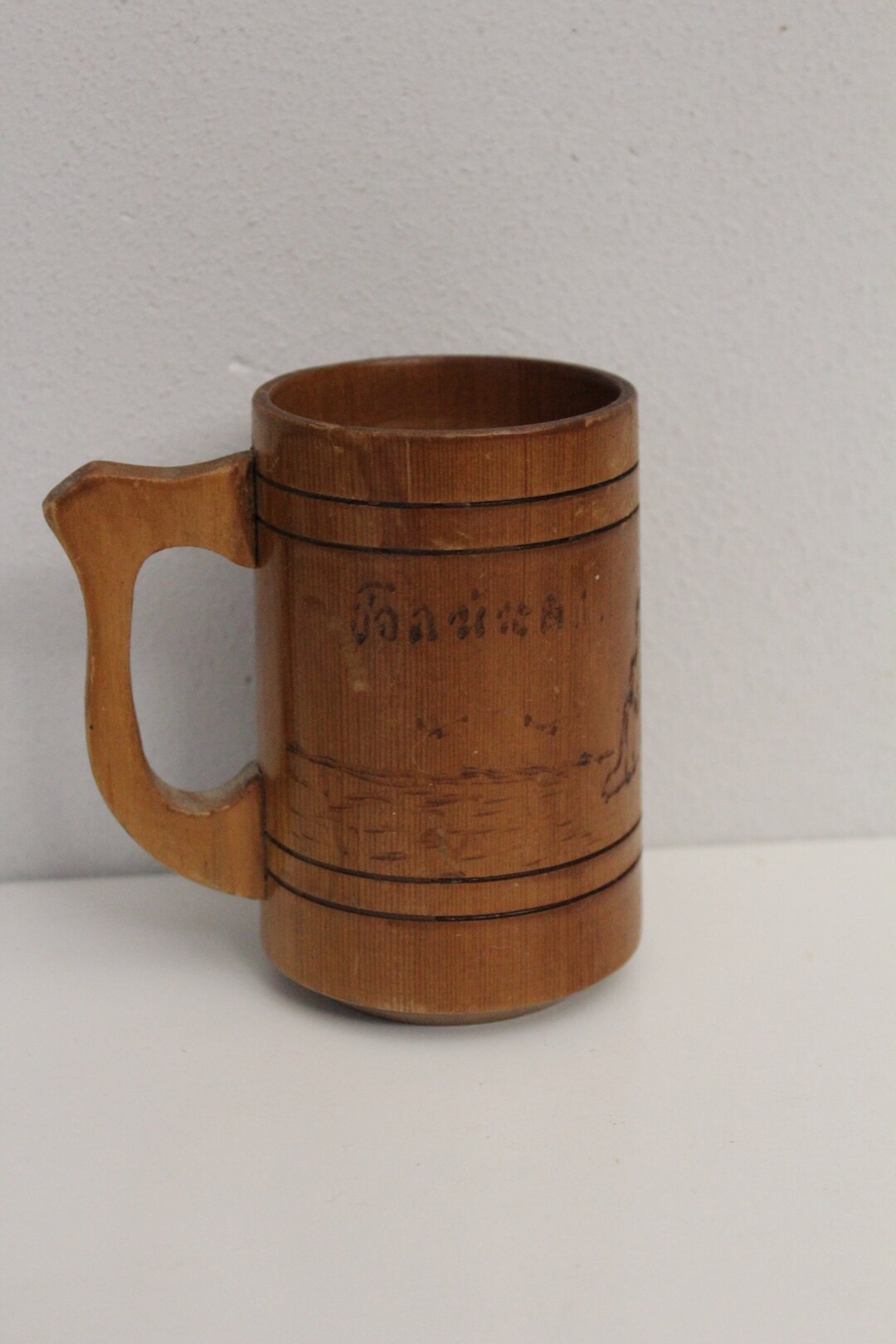 Vintage German Handmade Wooden Rustic Beer Mug. Old Wooden Beer Mug ...