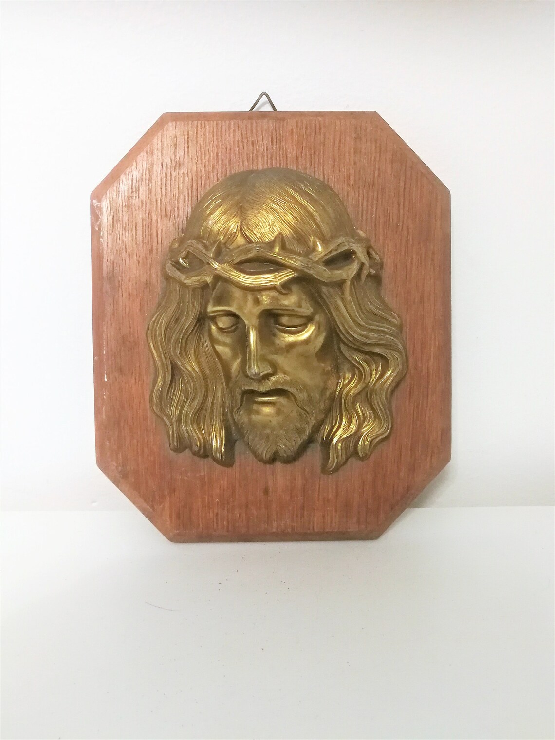 Vintage wall plaque Sacred of JESUS brass and wood / brass and | Etsy