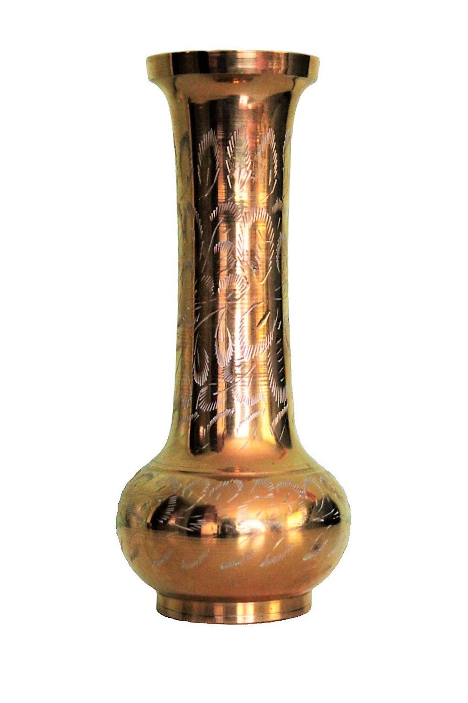 Vintage Brass Vase Made in India, Engraved Brass Vase, Etched Brass ...