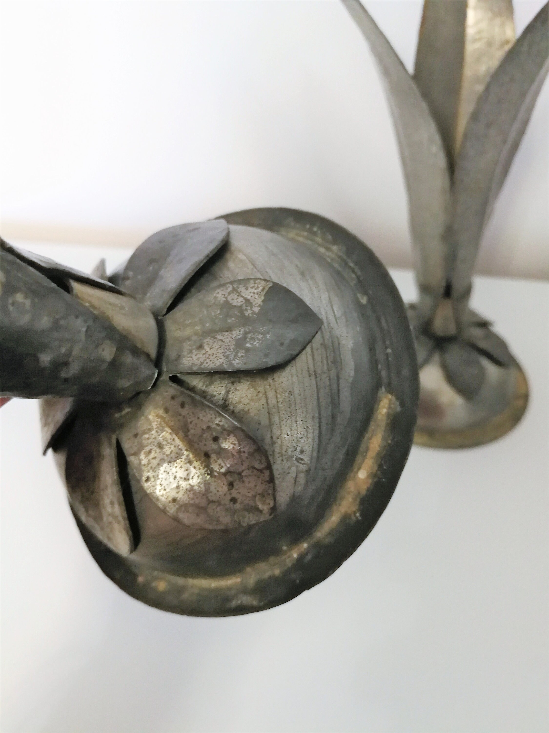 Pair of Antique Hammered Metal Wrought Aluminum Tulip Shape | Etsy