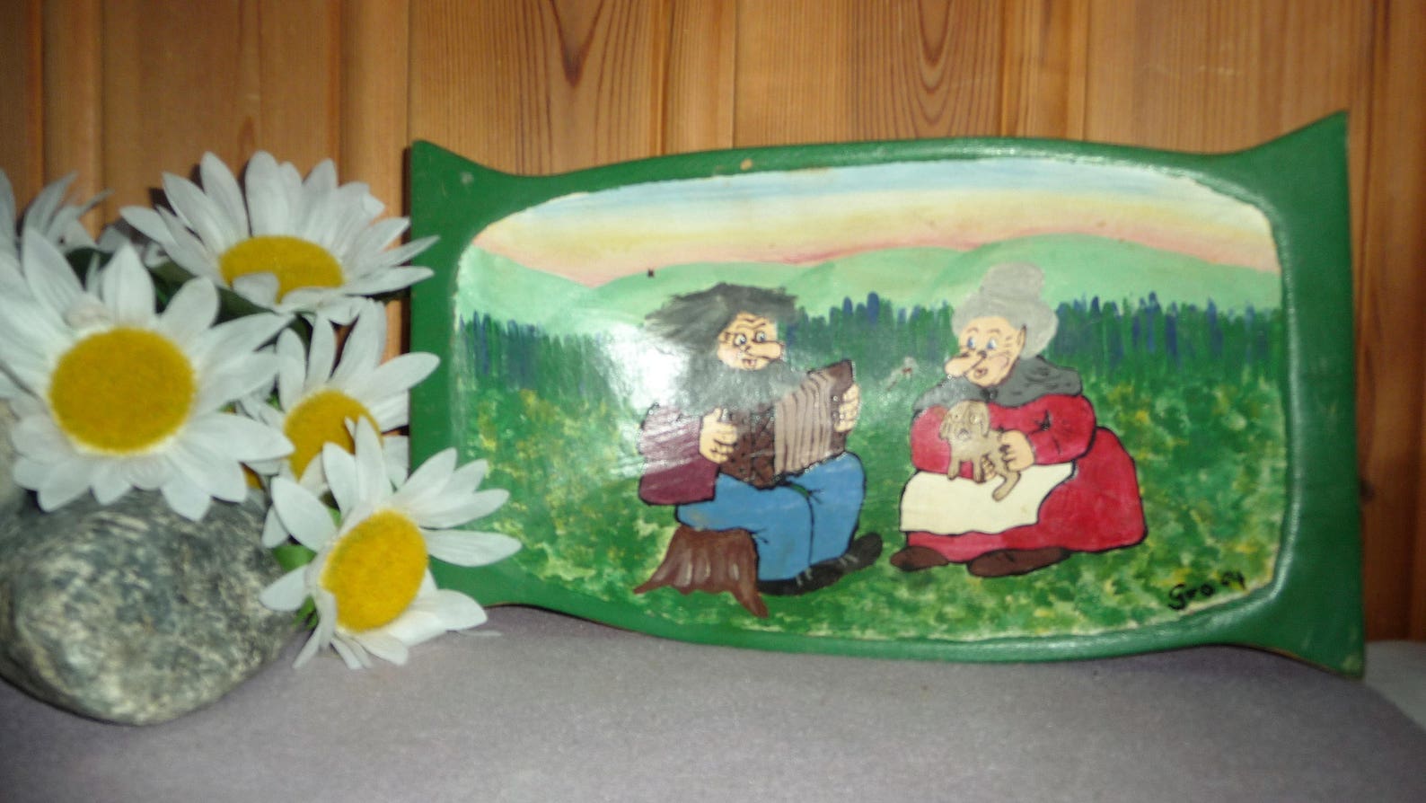 Vintage Large Norwegian Wooden Bowl Signed Hand Painted Trolls Norway ...