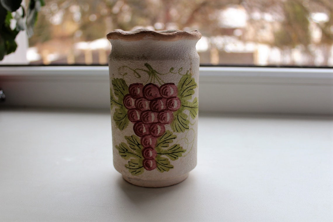 Vintage Hand Made in Cyprus Art Pottery Vase Signed Grapes | Etsy