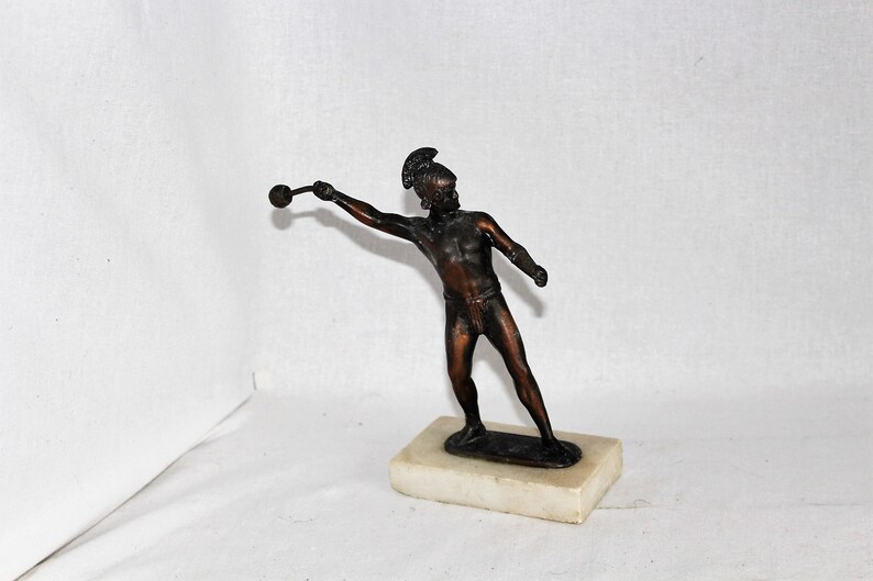 Vintage Copper Bronze Roman Soldier on Marble Base Statue - Etsy