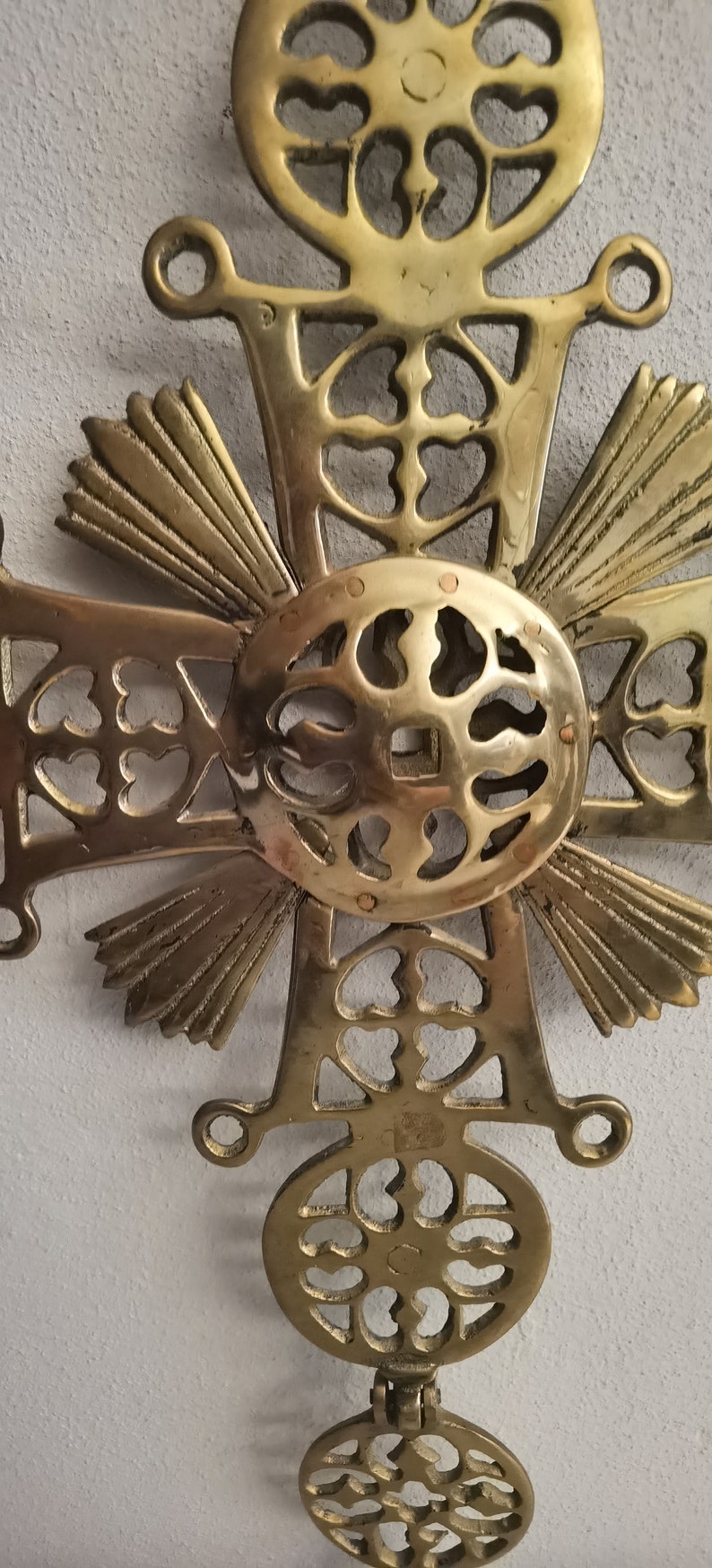 Antique Large German Cross Austrian Brass Wall Hanging , Gold Candle ...