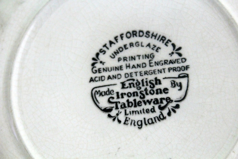 Antique Vintage Set of 4 Staffordshire Ironstone Tableware Blue Plate ...