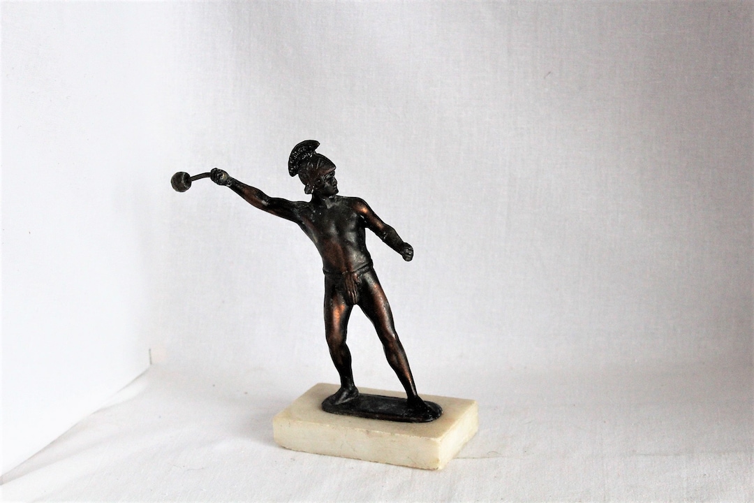 Vintage Copper Bronze Roman Soldier on Marble Base Statue Gladiator ...