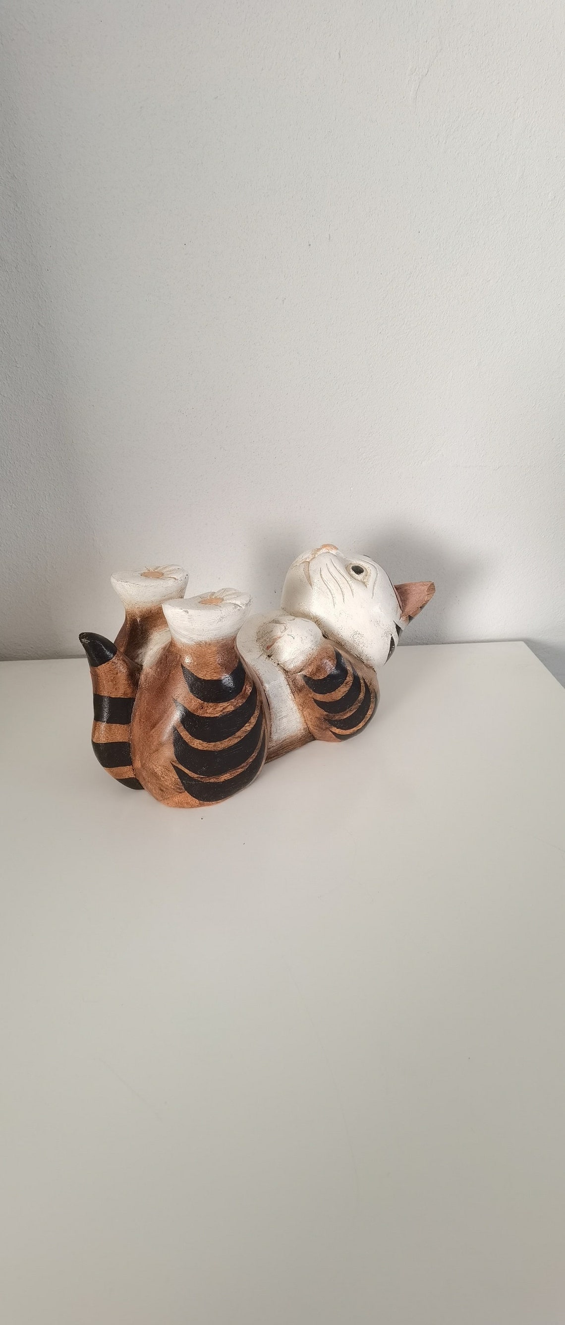 Cat Painted Tabby Lying Brown and White Cat Wooden Cat - Etsy