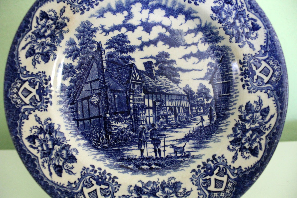 Antique Vintage Set of 4 Staffordshire Ironstone Tableware Blue Plate ...