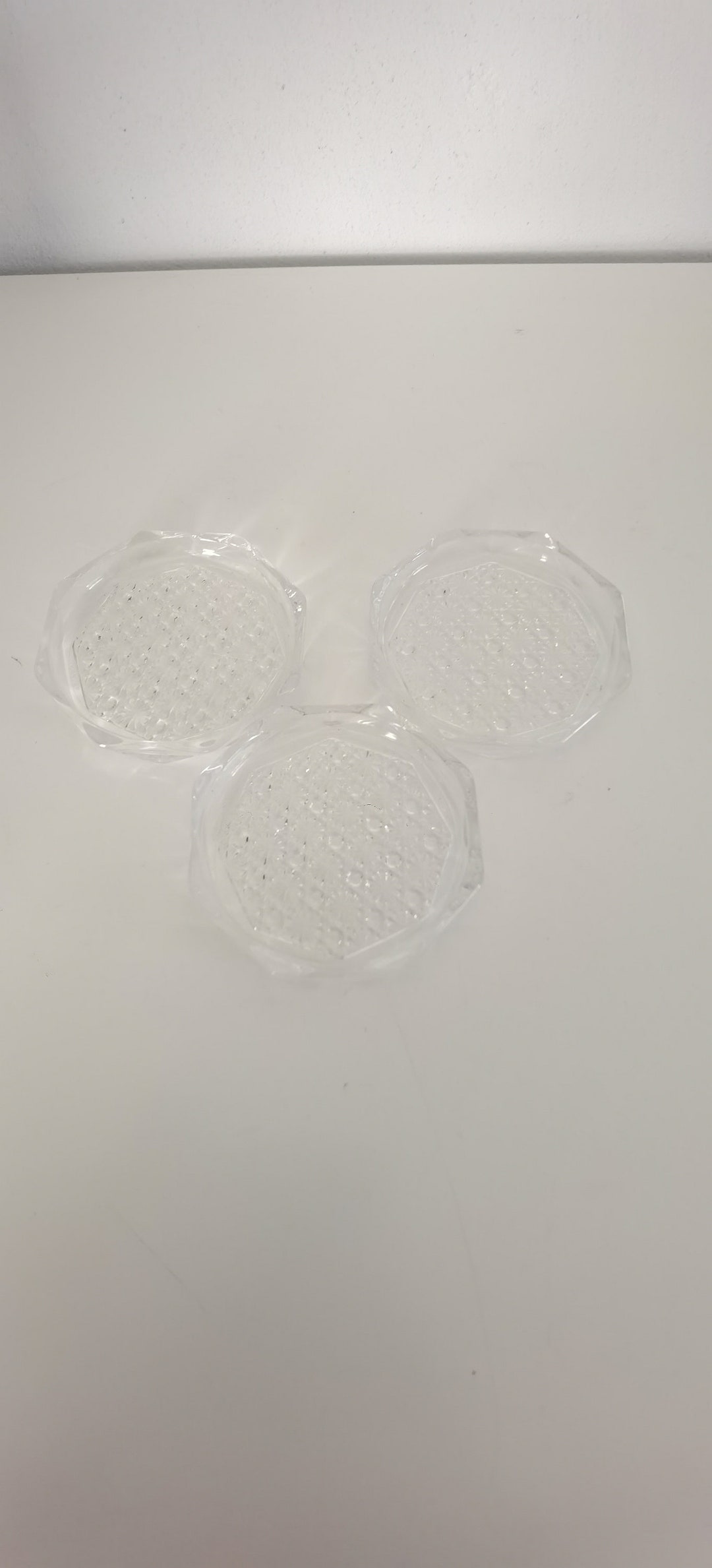 Set of 3 Glass Coaster, Crystal Look Coasters , Cut Glass Coasters ...