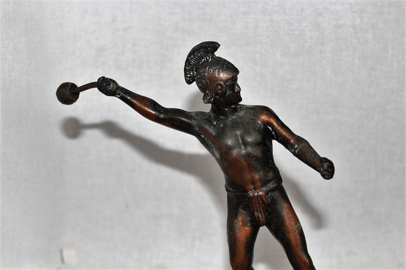 Vintage Copper Bronze Roman Soldier on Marble Base Statue - Etsy