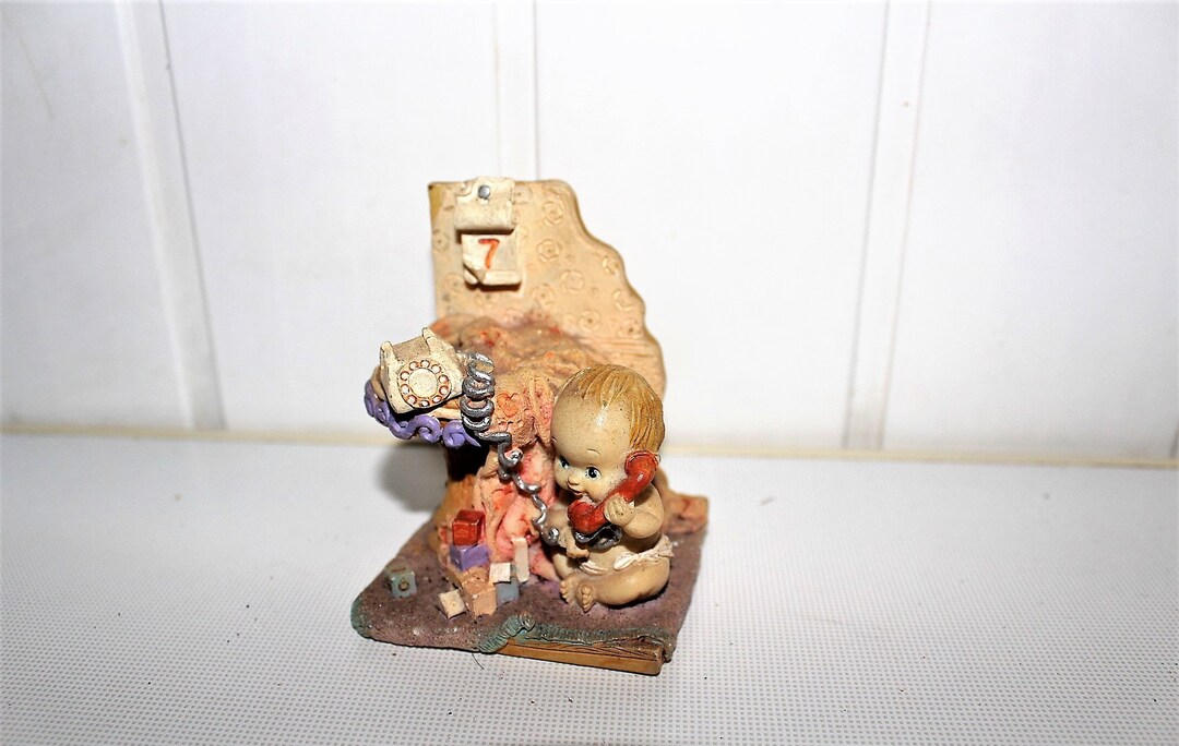 Vintage Resin Baby With Phone Figurine, Baby Talks by Phone Figure ...