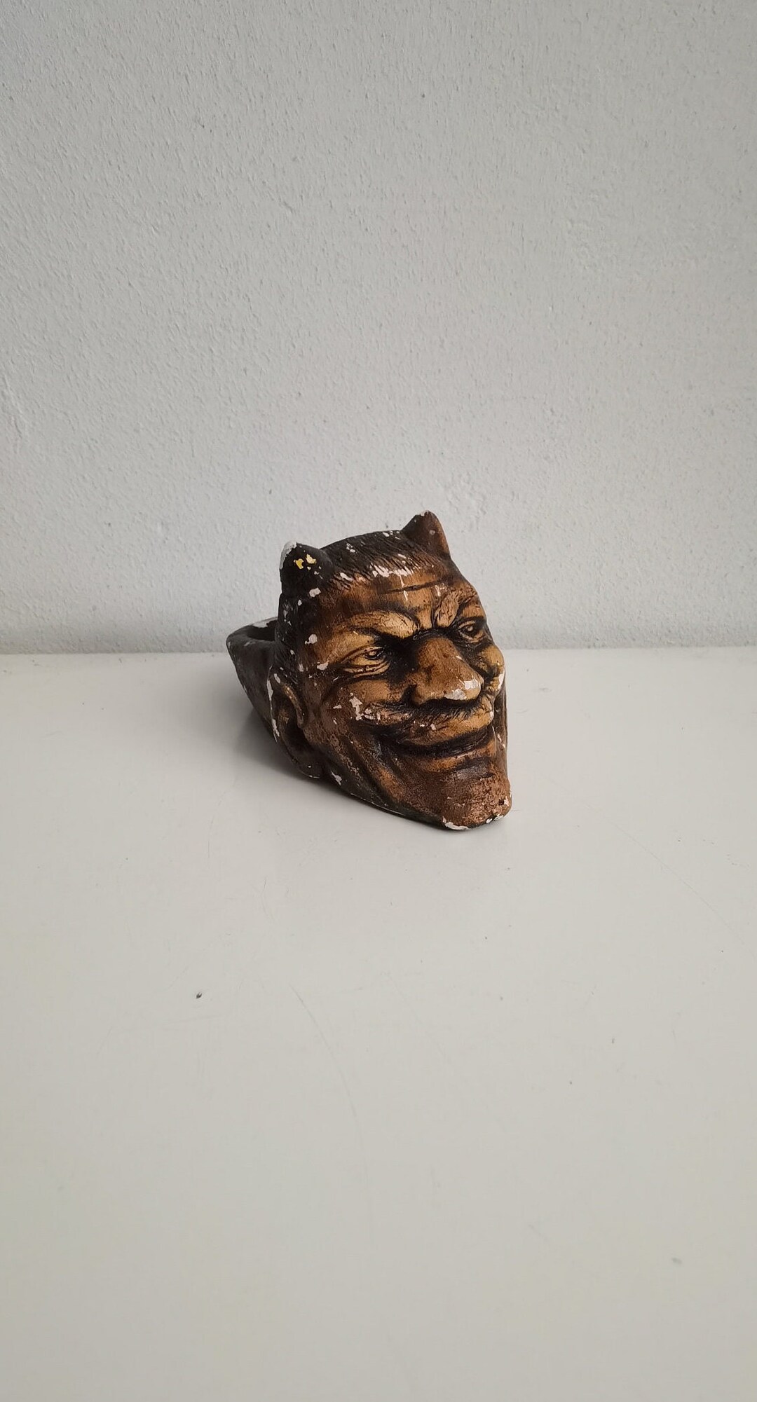 Vintage Ceramic Devil Ashtray , Figurine Devil Face Pipe Demon ...