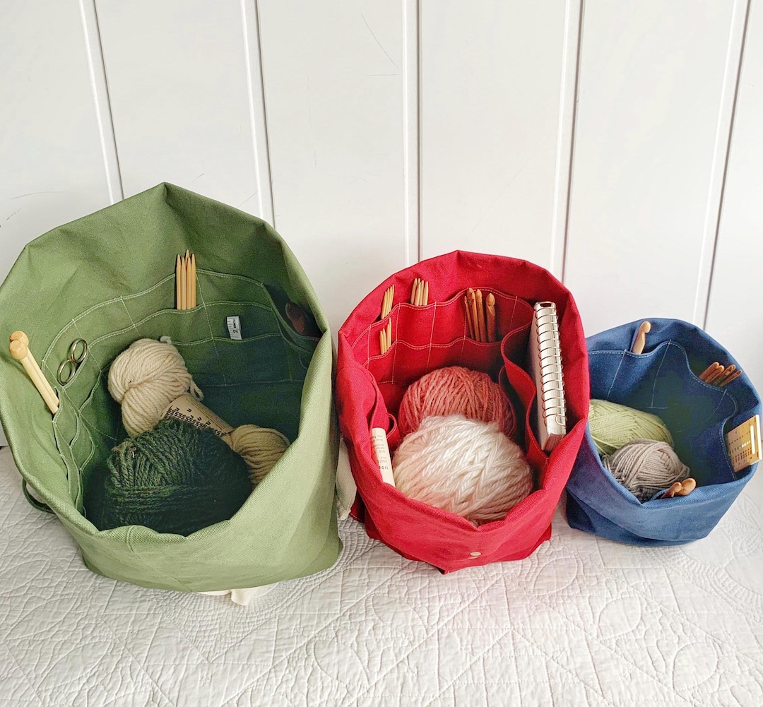Gift for Knitters! Organic Canvas Knitting Bag/organizer With Numerous ...