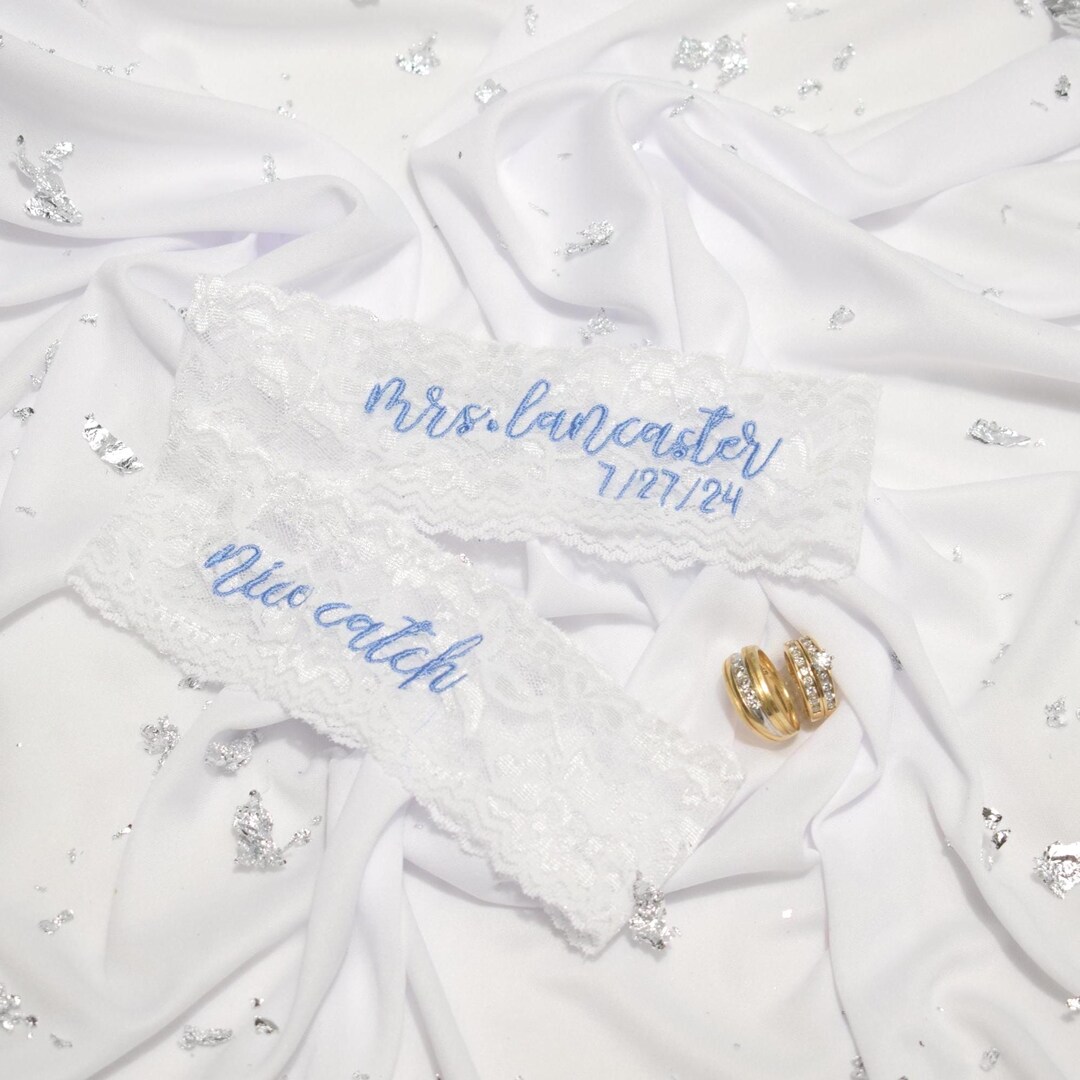 Personalized Wedding Garter Set, Embroidered Lace Bridal Garters ...