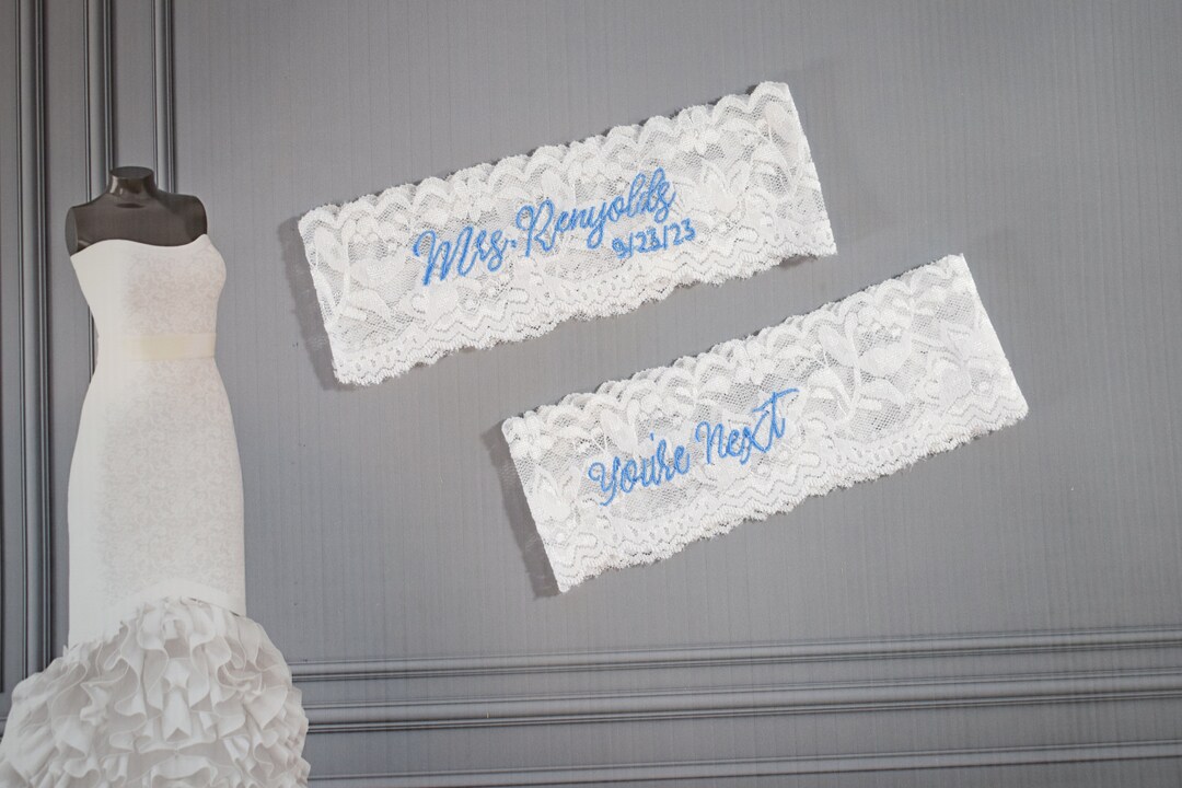 Personalized Wedding Garter, Set or Single Garter, Lace White ...