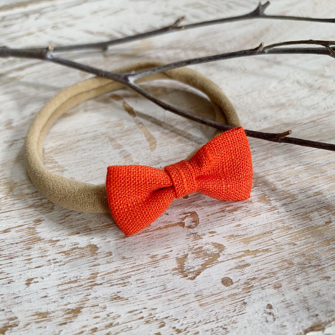 Preemie and Micro Preemie Bows, Gift Newborn, Itty Bitty Orange Linen Bow, Newborn Hair Bow ...