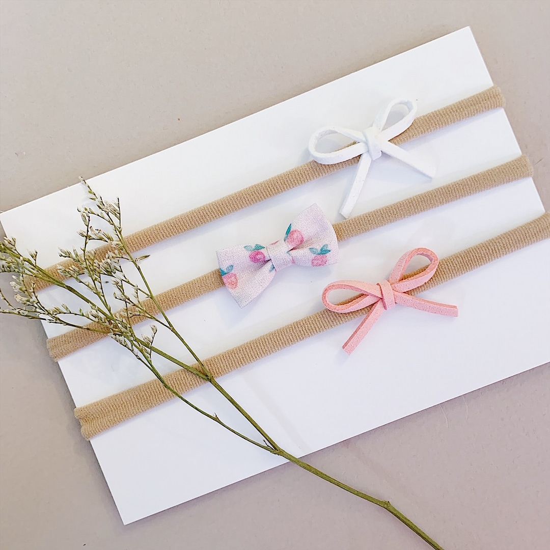 Preemie Strawberry Bow Set, Gift Newborn, Suede Bows, Tiny Bows, Nylon ...