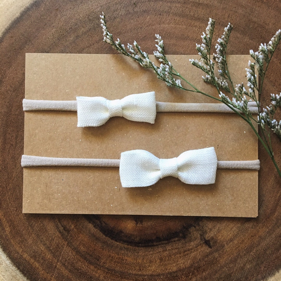 White Linen Angelica Bow, White Bow Headband, Linen Bow, Baby Shower ...