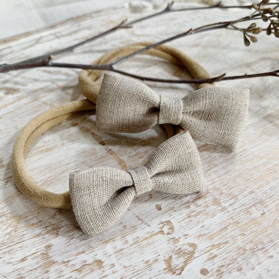 Baby Girl Bow, Greige Linen Bow, Gorgeous Bow Headband, Petite Bow ...