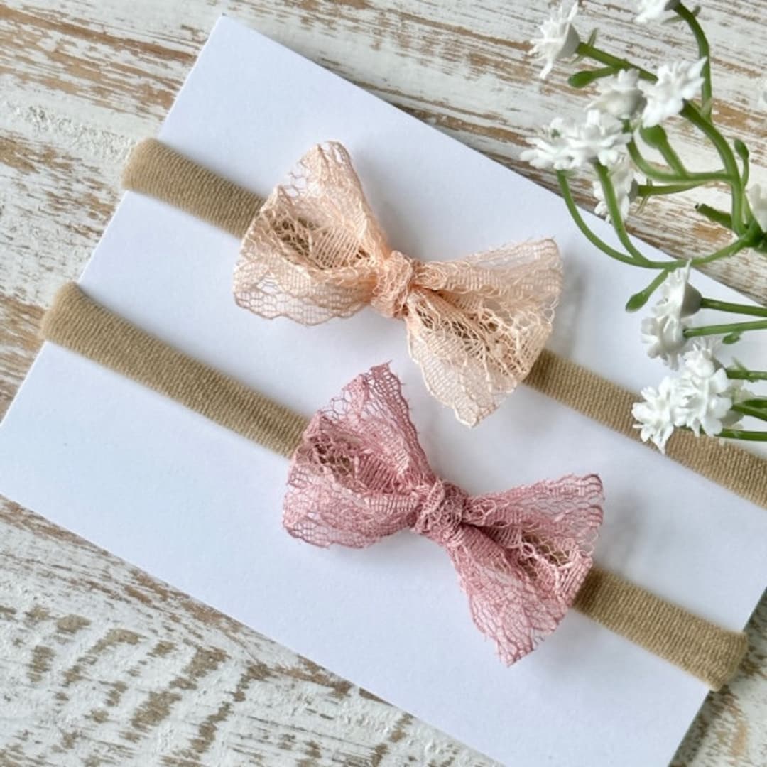Gift Newborn, Small Lace Baby Bows, Newborn Bow Headbands, Apricot and ...