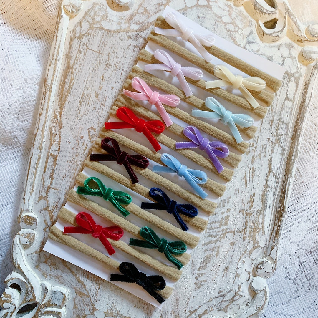 Preemie Bows, Velvet Bow Headbands, New Baby Bows, Skinny Velvet Bows ...